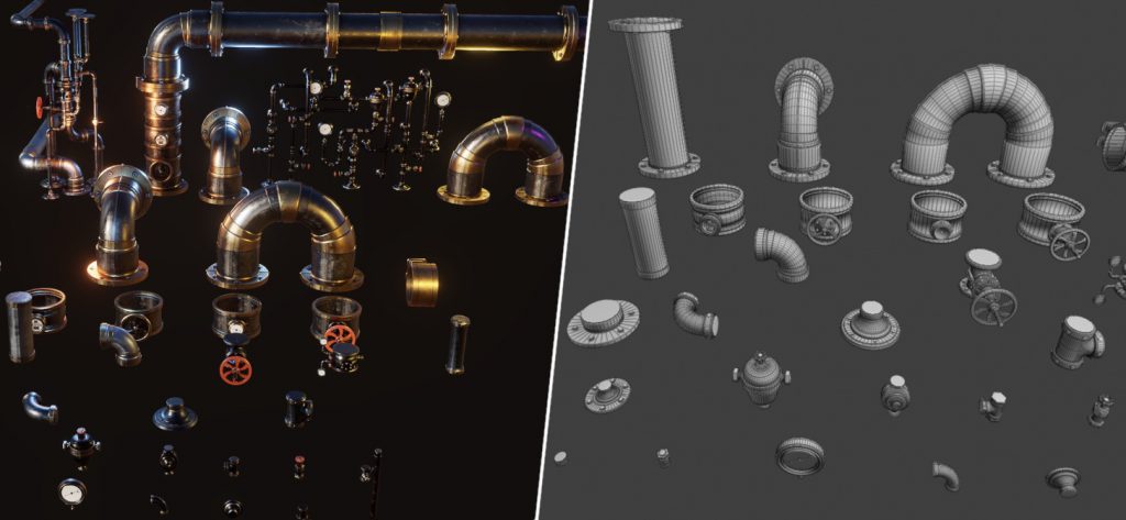 Steampunk Pipes Kit (Cycles & Eevee) - BlenderNation