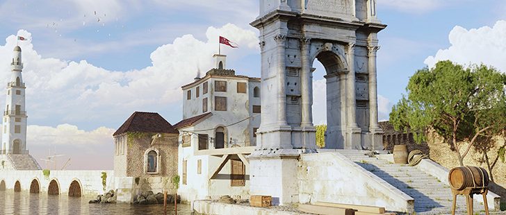 The port of Ancona (Italy) with the Arch of Trajan in the Middle Ages ...